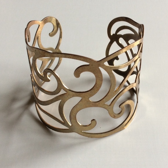 Jewelry | Vintage Open Cut Swirl Design Wide Cuff Bracelet Gold Tone ...